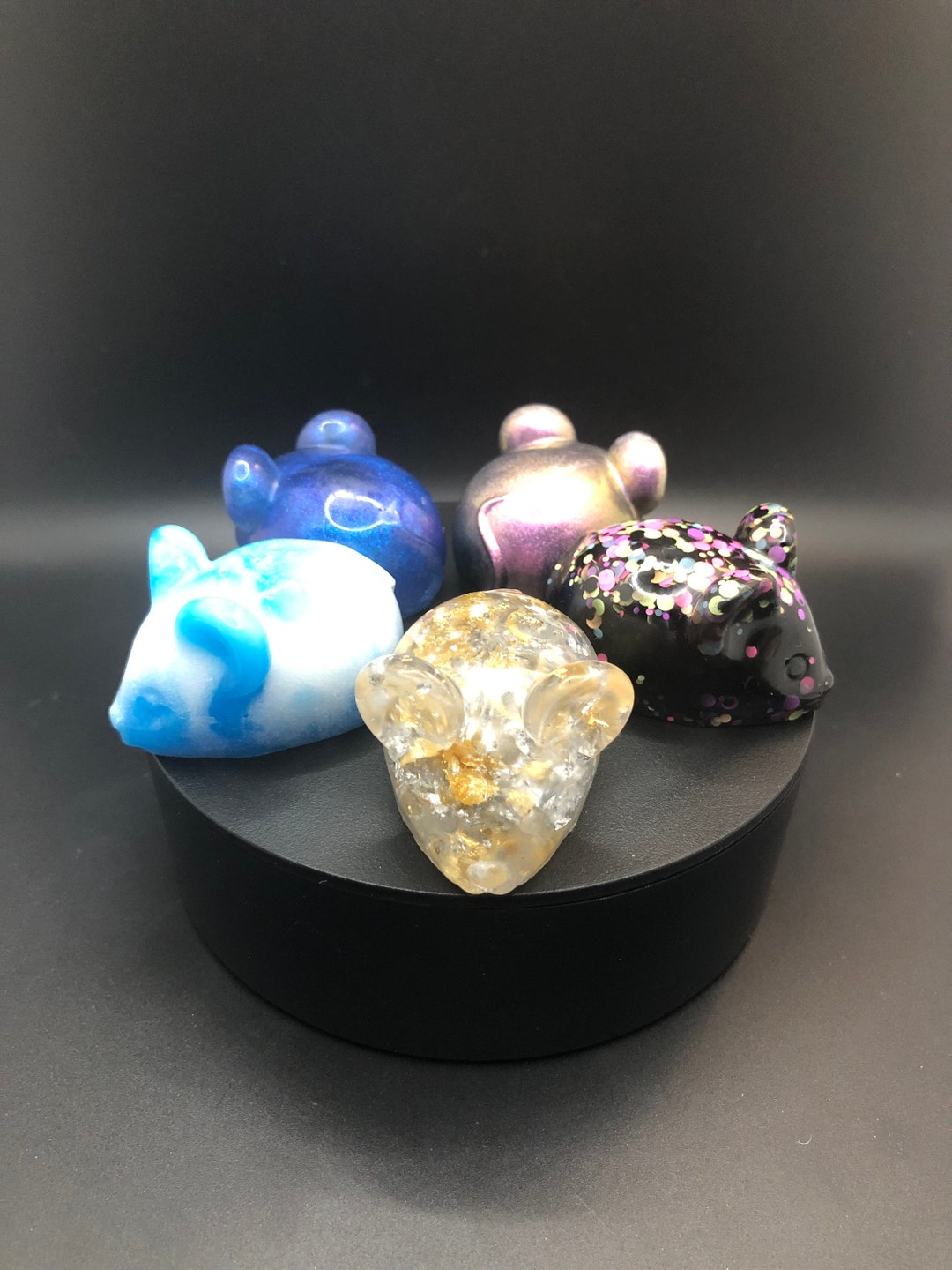 Set of 5 Handmade Resin Mice Figurines, Various Color Mice, Unique Fun ...