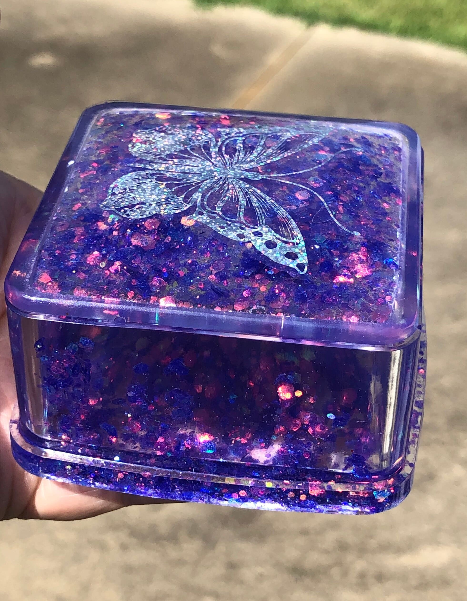 Purple Butterfly Trinket Box, Pink & Purple Butterfly Square Keep Sake ...