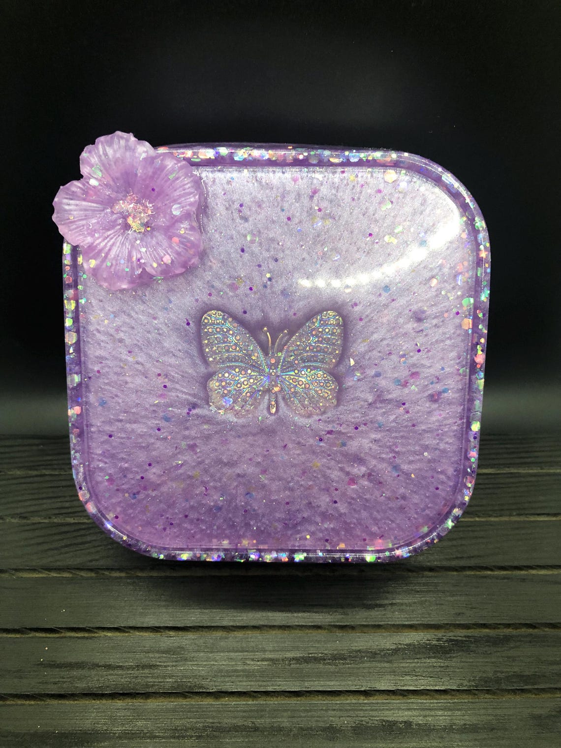 5x5 Inch Square Lavender Butterfly Trinket Box, Purple Butterfly ...