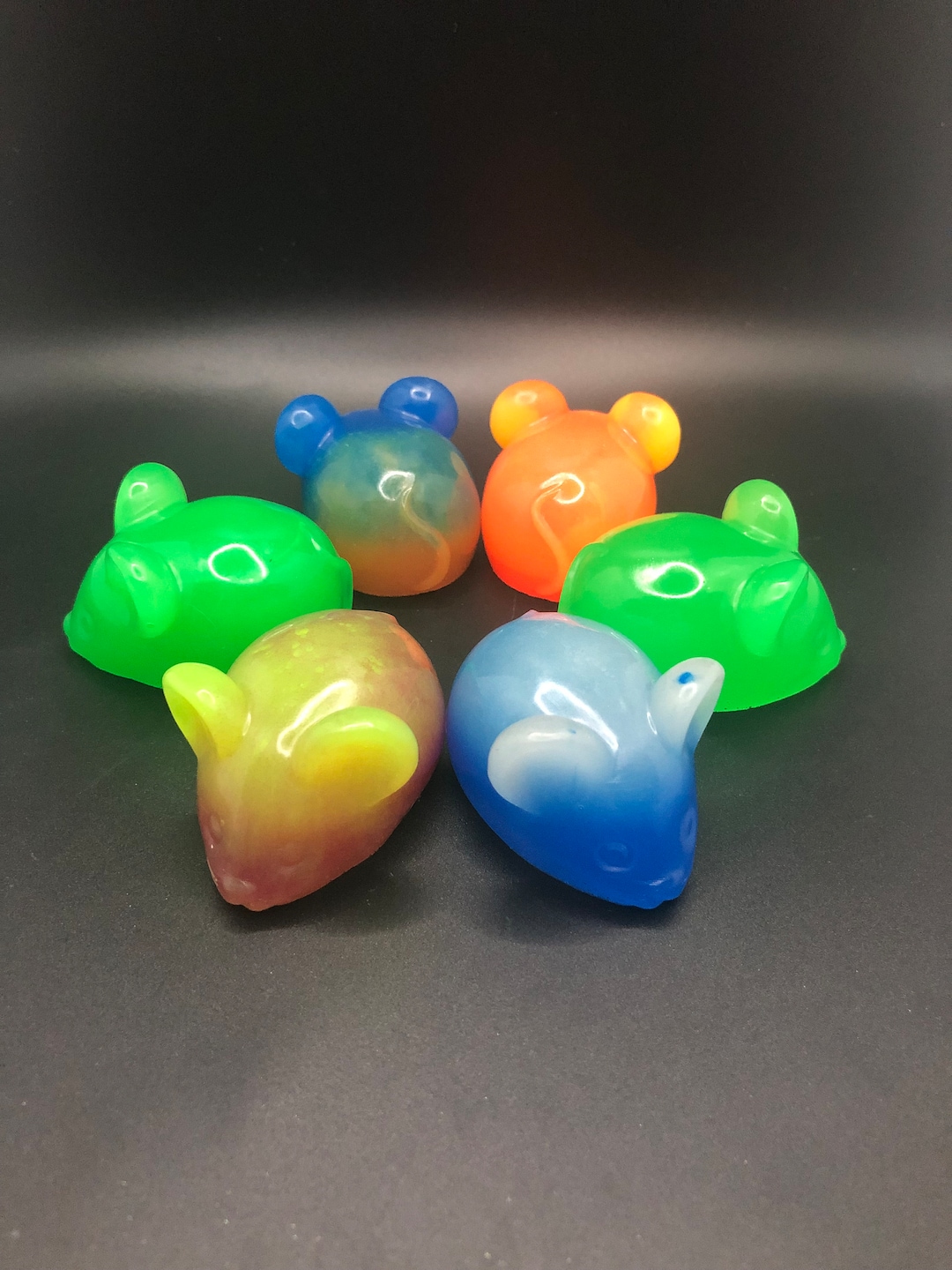 Set of 6 Resin Glow in the Dark Mice, Blacklight Mice Figurines, Unique ...