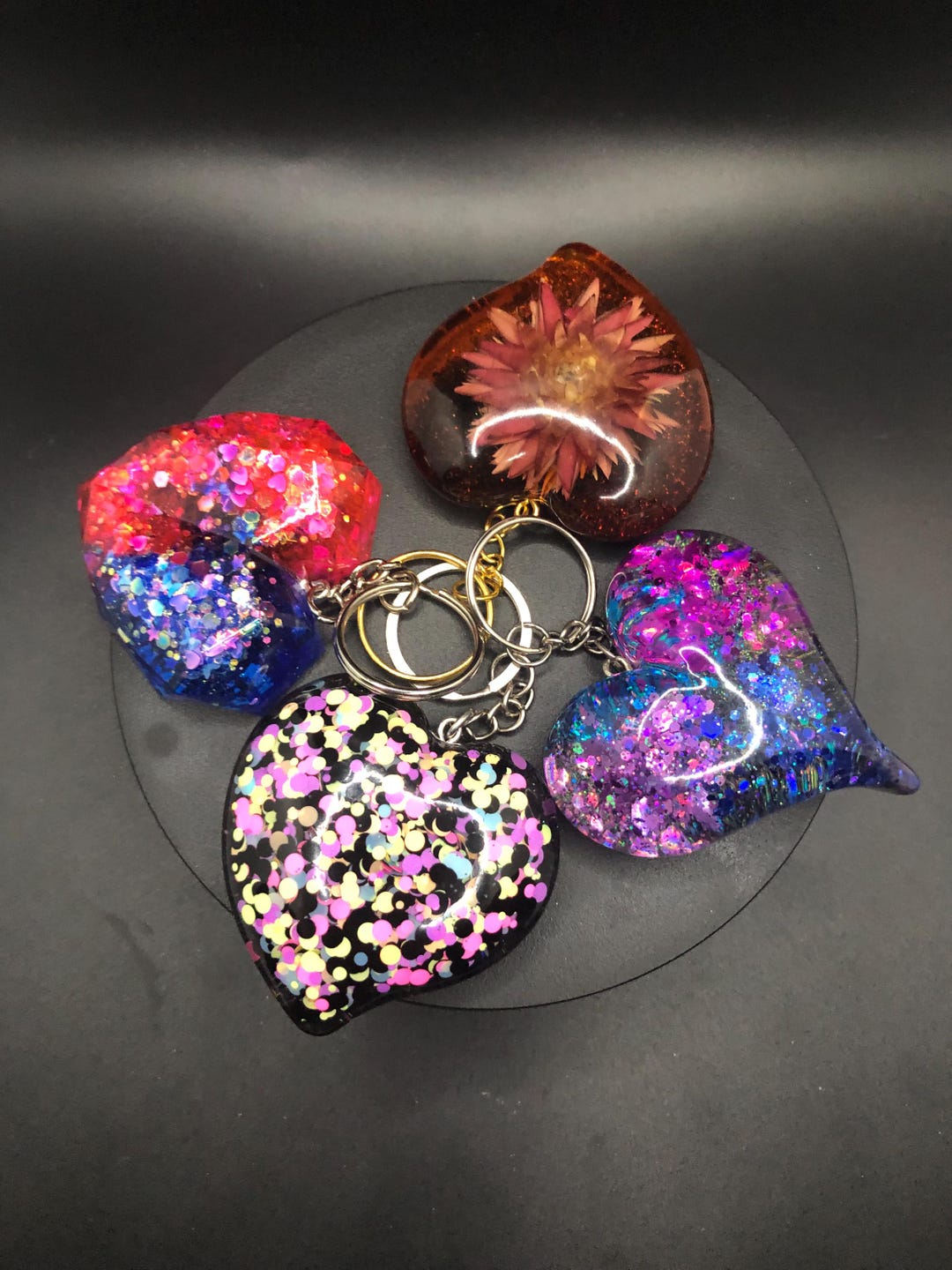 Heart Shaped Keychains, Unique Heart Keychain, Neon/black Heart, Blue ...