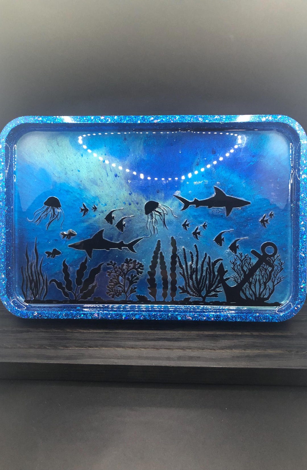 10 Inch Large Multi Blue Underwater Themed Decorative Tray, Unique ...