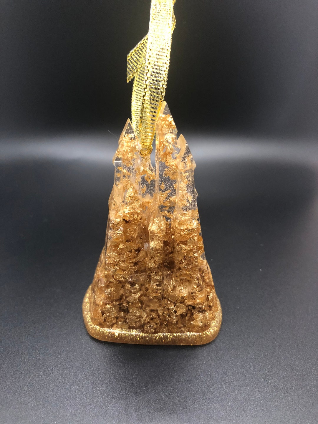 Gold Foil Filled Castle Ornament, Gold Foil Fantasy Christmas Ornament ...