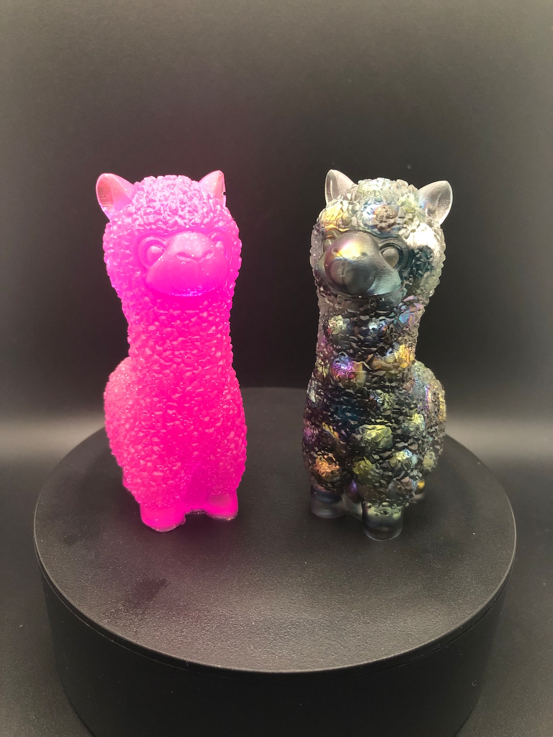 Handmade Resin Alpaca Figurines, Neon Pink Glow in the Dark Alpaca, Oil ...