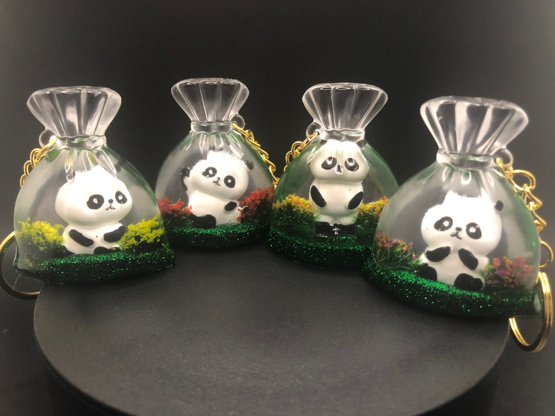 Pandas in A Bag Keychains, Unique Panda Bear Golden Keychains, Unique ...
