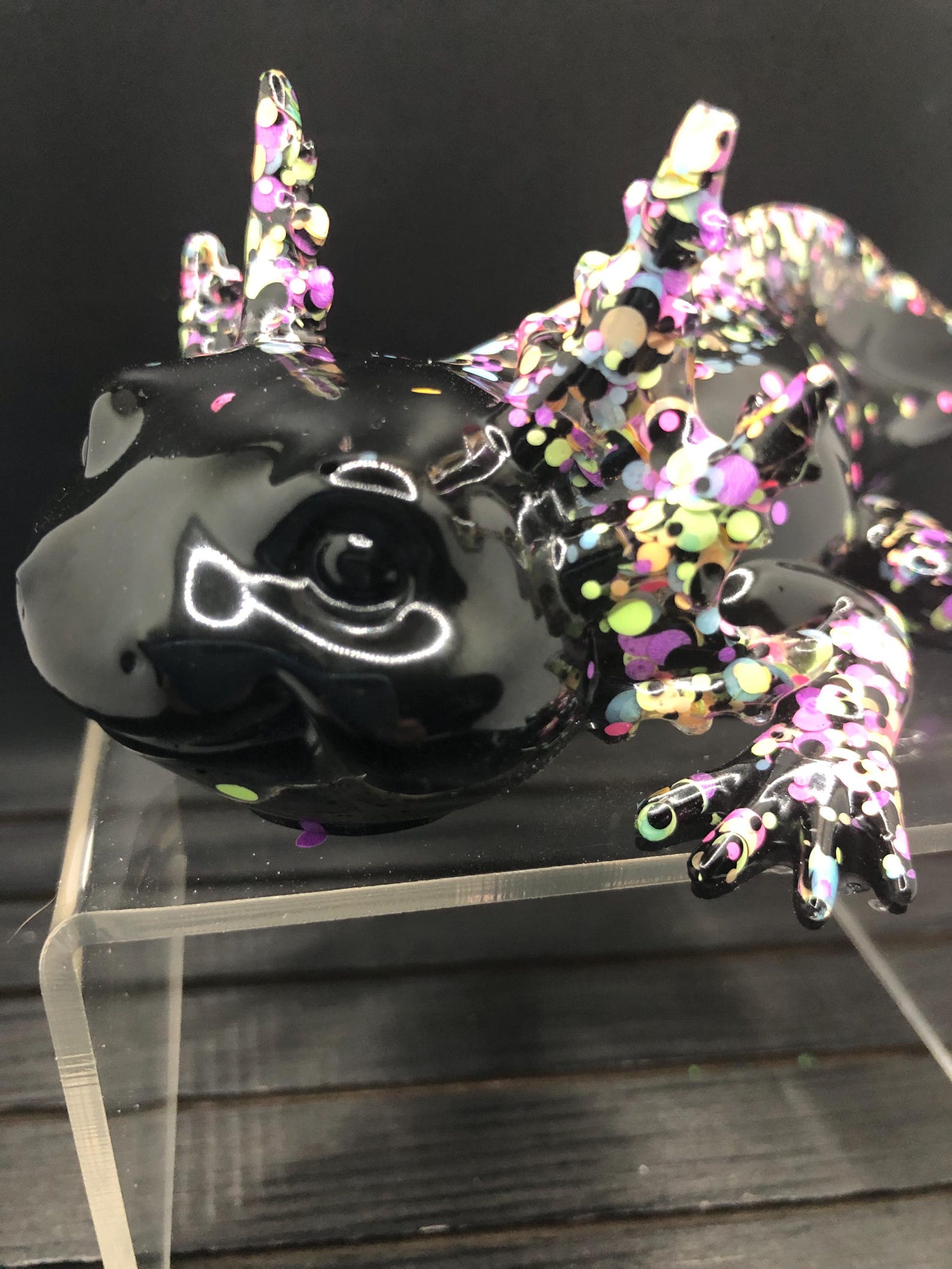 Handmade Resin Axolotl Figurine, Black/neon Axolotl, Black/neon Dot ...