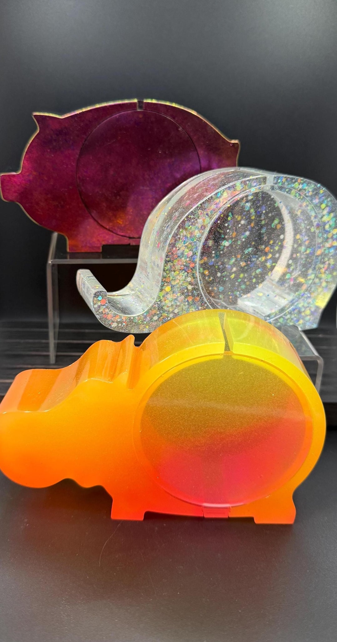Resin Made Piggy Bank, Color Shifting Piggy Bank, Clear/glowing Glitter ...