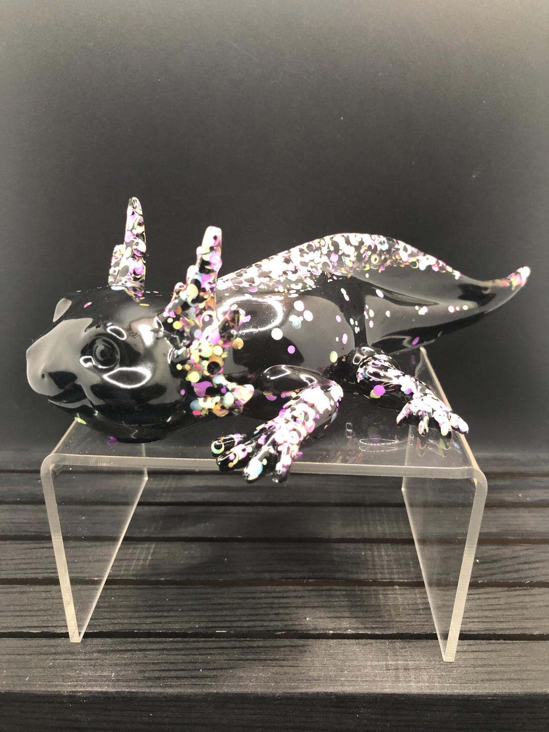 Handmade Resin Axolotl Figurine, Black/neon Axolotl, Black/neon Dot ...