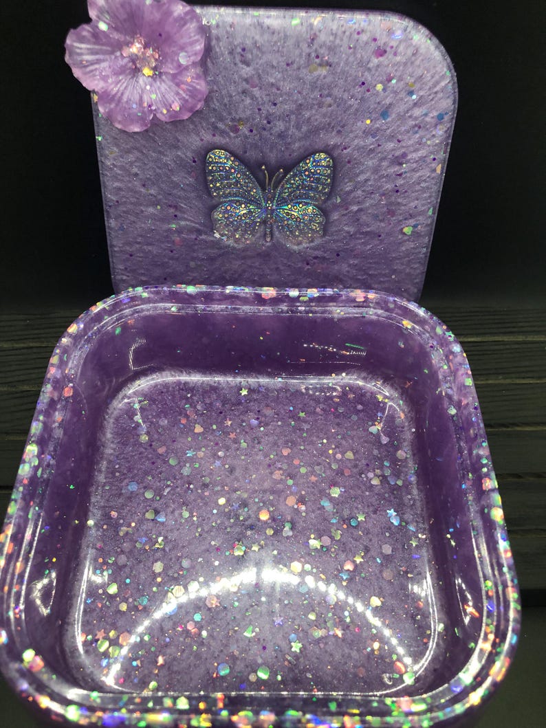 5x5 Inch Square Lavender Butterfly Trinket Box, Purple Butterfly ...