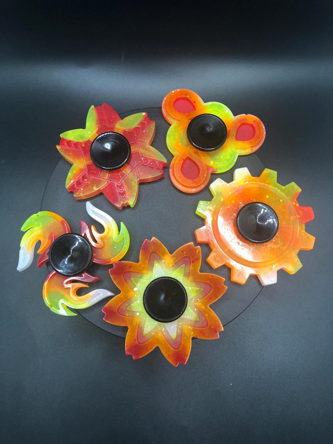 Set of 5 Flame Colored Fidget Spinners, Red/white/yellow/orange Fidget ...