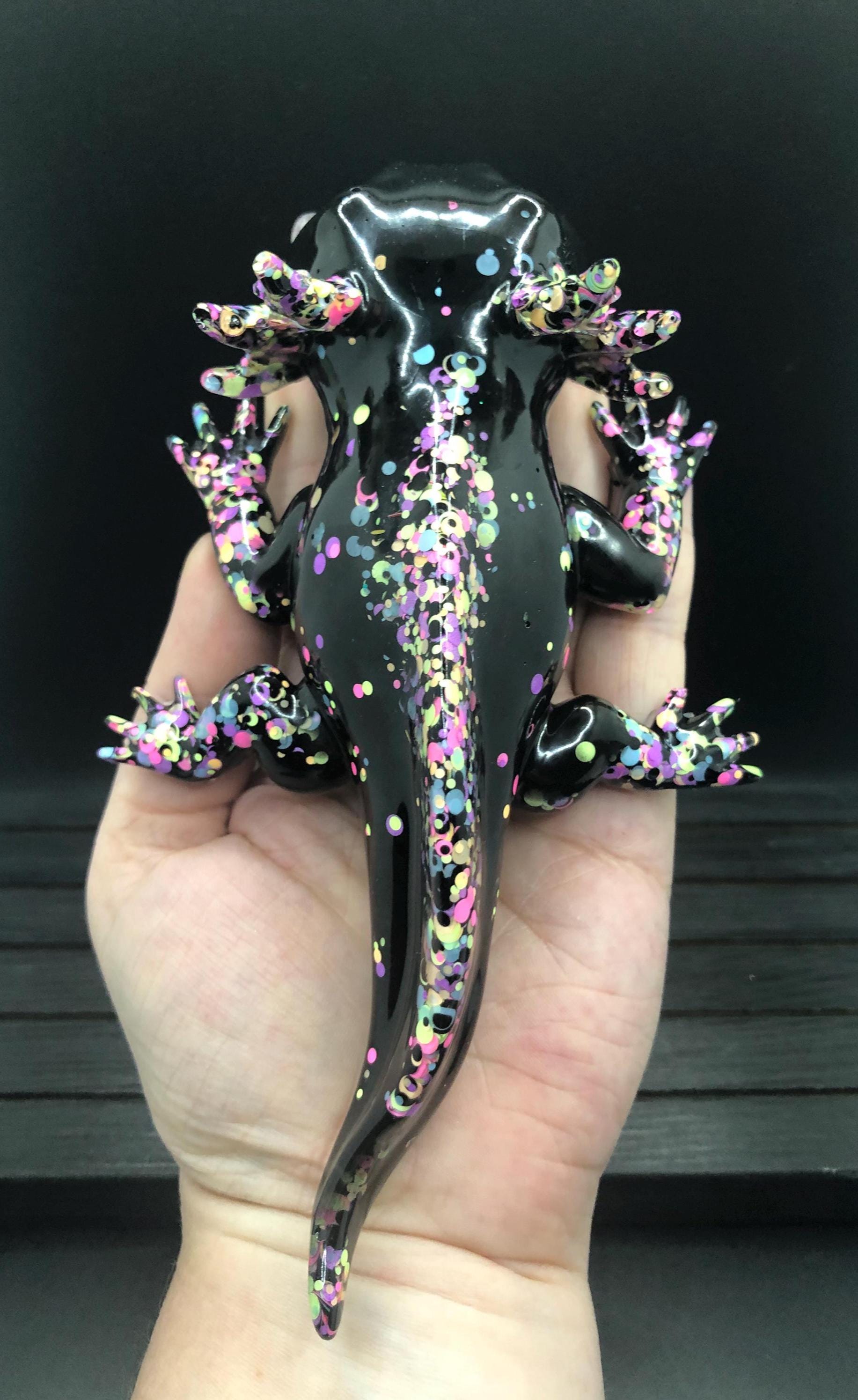 Handmade Resin Axolotl Figurine, Black/neon Axolotl, Black/neon Dot ...