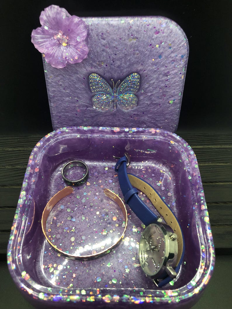 5x5 Inch Square Lavender Butterfly Trinket Box, Purple Butterfly ...