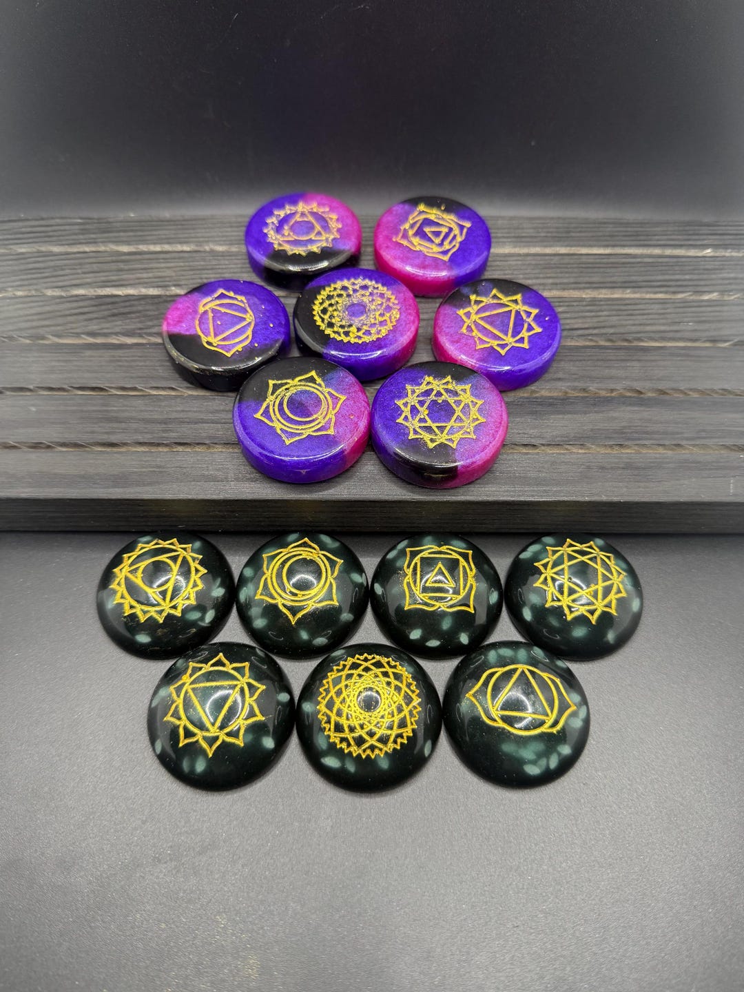 Sets of Handmade Chakra Stones, Glow in the Dark Chakra Stones, Purple ...