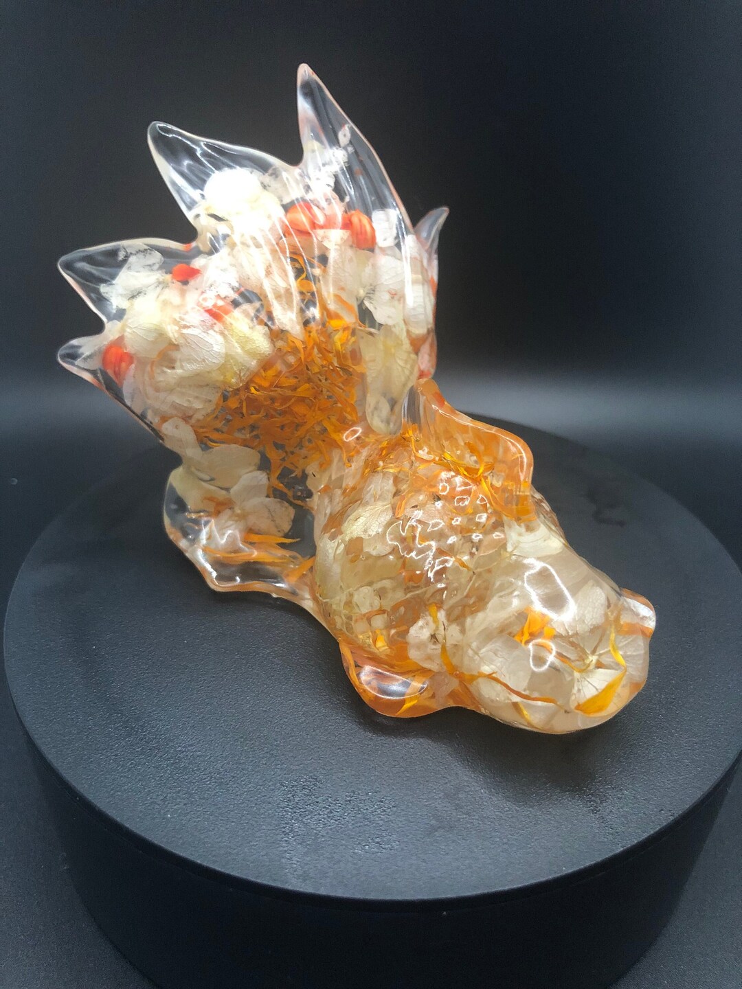 Flower Filled Fancy Tailed Goldfish Figurine, Handmade Resin Dried ...