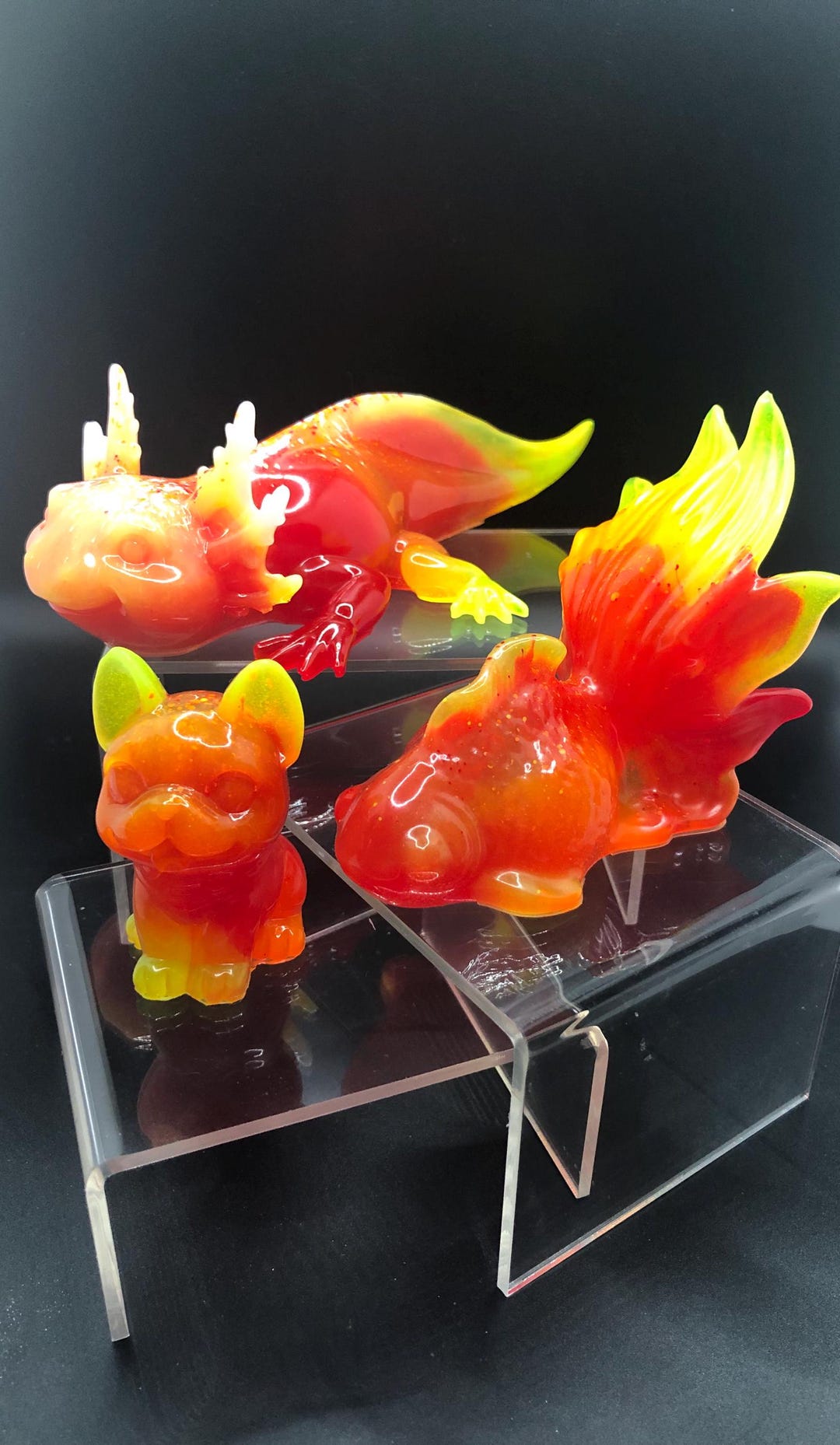 Neon Fantasy Animal Figurines, Neon Flame Colored Axolotl, Neon Flame ...