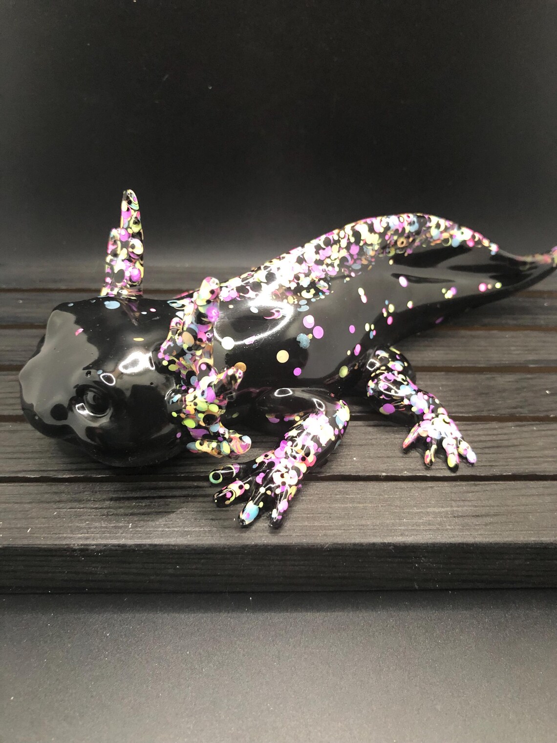 Handmade Resin Axolotl Figurine, Black/neon Axolotl, Black/neon Dot ...