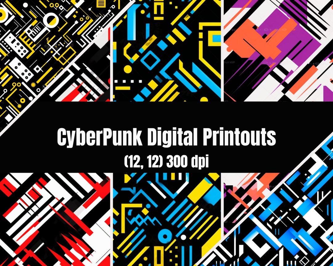 Seamless Vibrant Cyberpunk Themed Print Digital Download | Red Blue ...