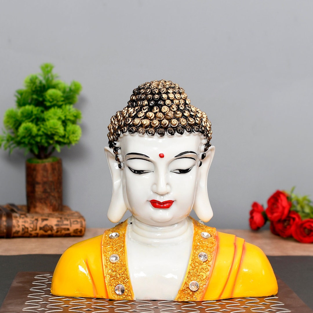 Half Face Yellow Buddha Statue Buddha Face Figurine Meditating Buddha ...