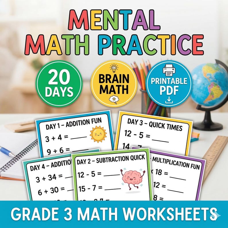 Grade 3 Math Worksheets Bundle | Multiplication, Mental Math, Word ...