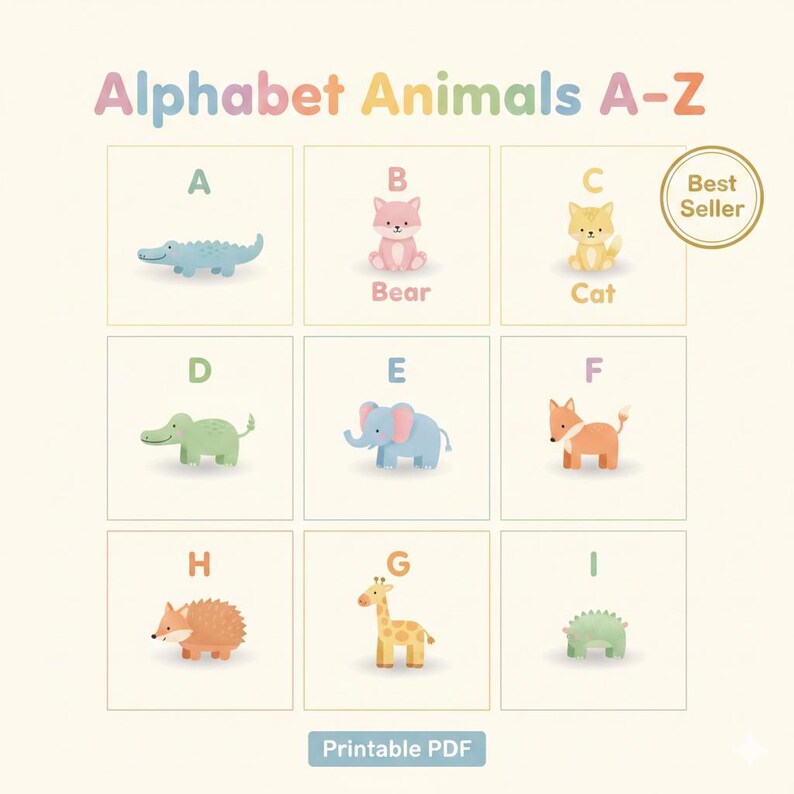 Animals A–Z Alphabet Flashcards | Preschool & Kindergarten Printable ...