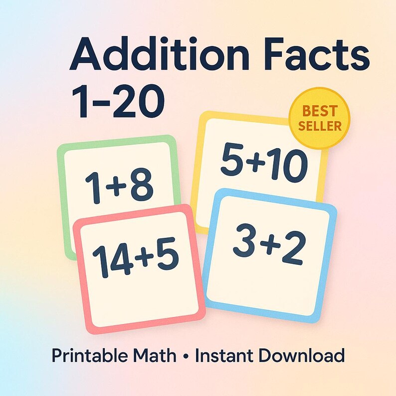 Addition Flashcards 1–20 | Printable Math Cards for Kids | Early Math ...