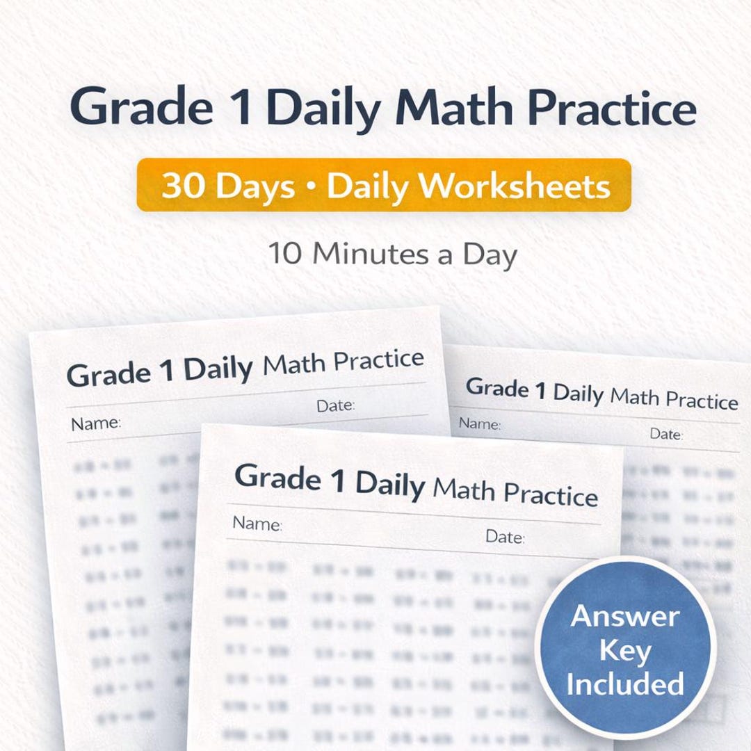 Grade 1 Math Worksheets | 30-day Daily Practice (PDF Download) - Etsy