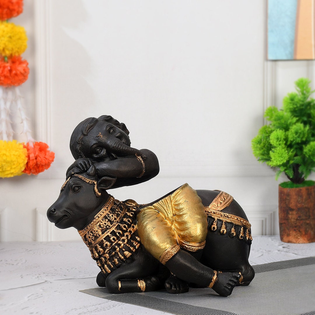 Hand Craft Ganesha With Nandi Cow Idol Nandi Kamdhenu Cow Nandi Maharaj ...