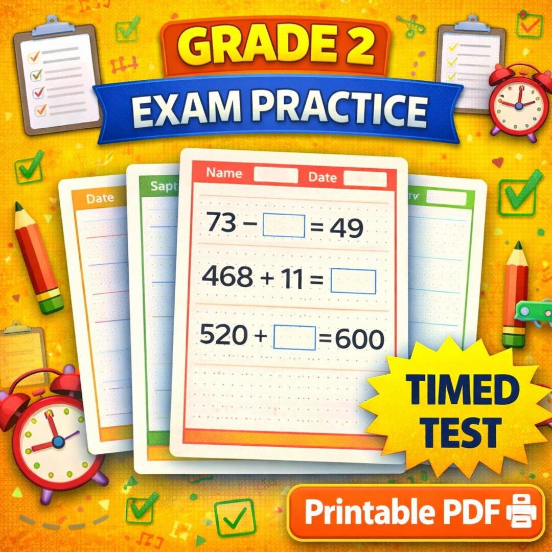 Grade 2 Math Exam Practice Worksheets | Addition & Subtraction | Word ...