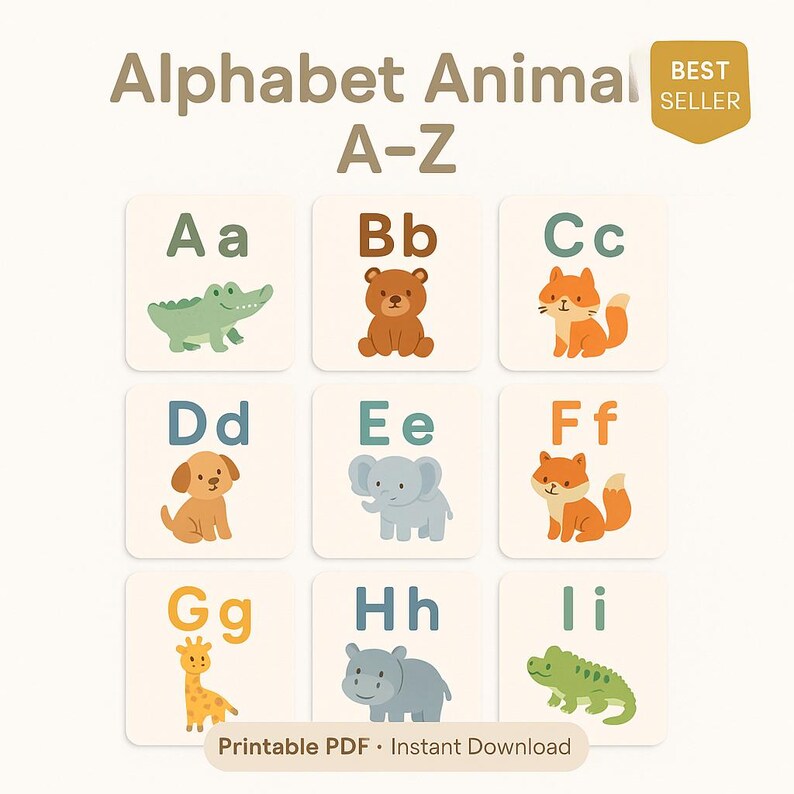Animals A–Z Alphabet Flashcards | Preschool & Kindergarten Printable ...