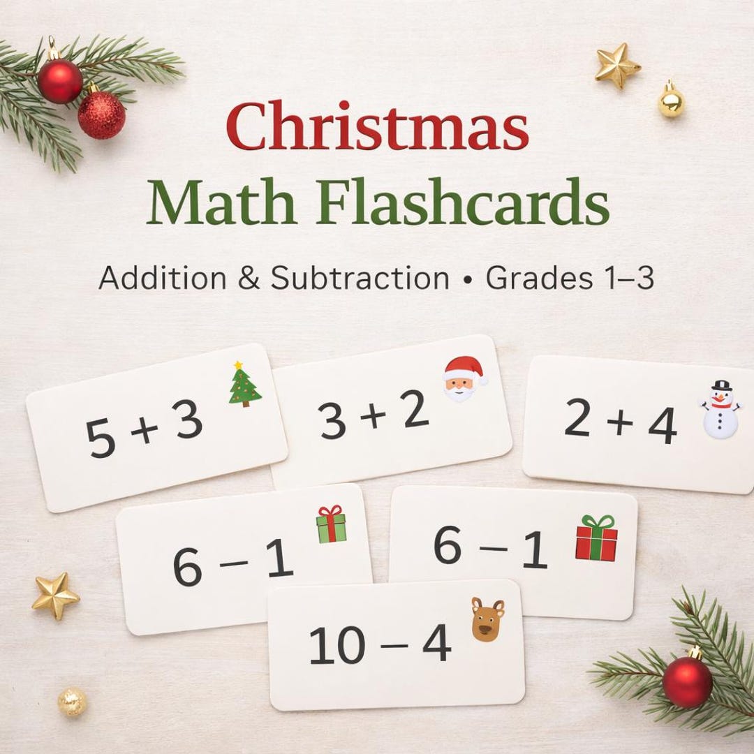 Christmas Math Flashcards | Addition & Subtraction | Grades 1–3 ...