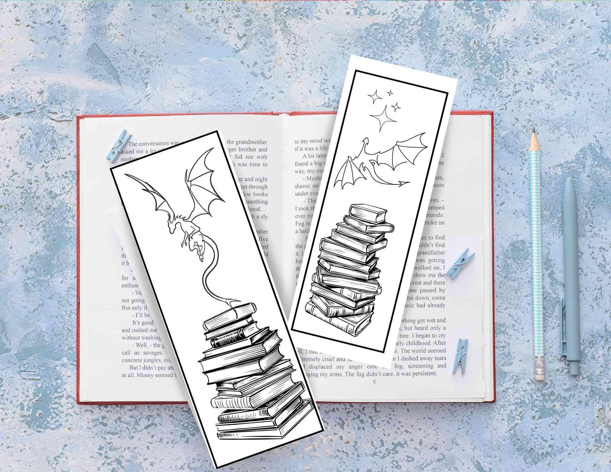Dragon Coloring Bookmark, Printable Bookmarks, Book Lover Bookmark ...