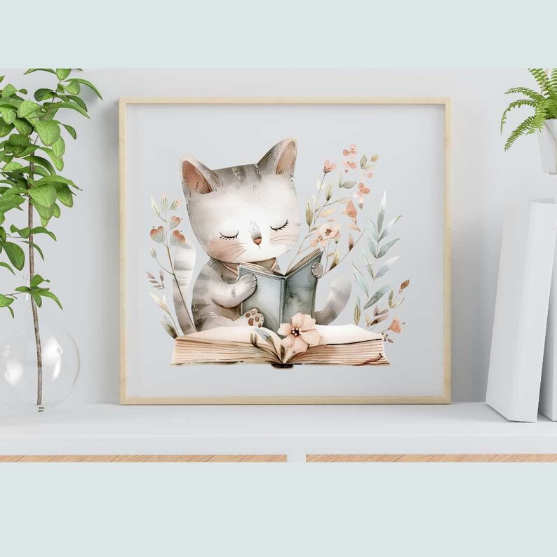 Baby Animals Reading Clipart – Nursery Decor (digital Clip Art) - Etsy
