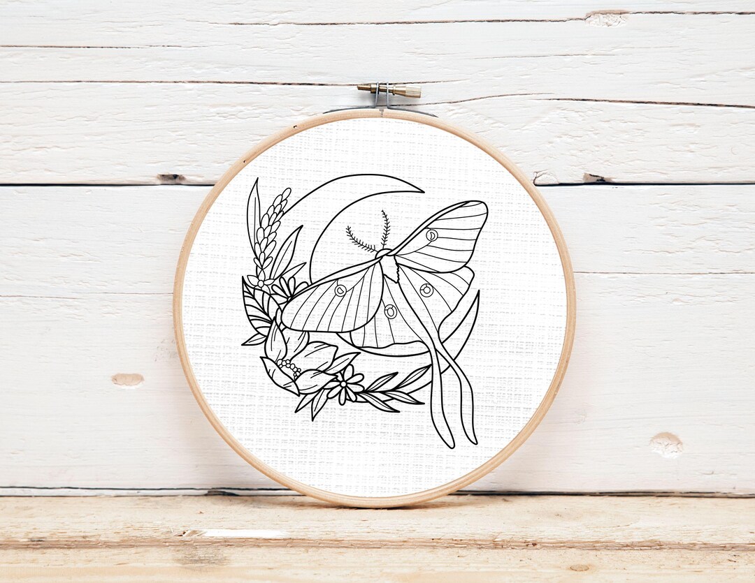 Luna Moth, Embroidery Pattern, Moon and Moth Embroidery Pattern ...