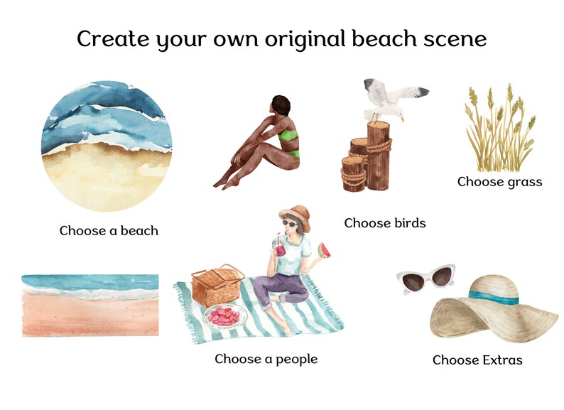 Summer Clipart PNG - Cape Cod Clipart Bundle - Watercolor Beach Clipart - Cottage Watercolor ...