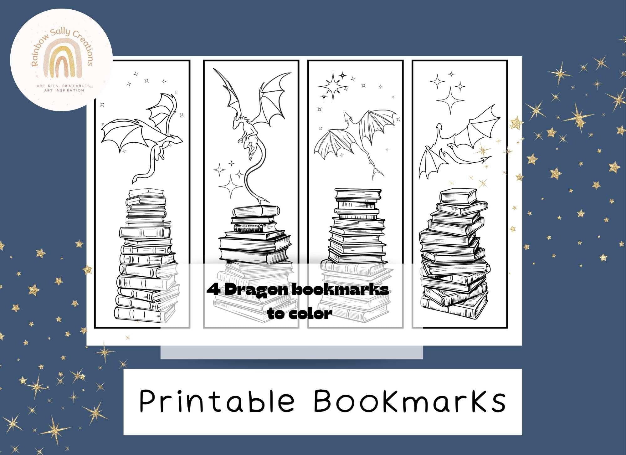 Dragon Coloring Bookmark, Printable Bookmarks, Book Lover Bookmark ...