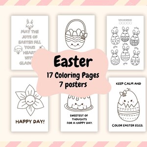 Easter Coloring Book, 17 Pages, Family Craft Activity, 7 Color Prints ...