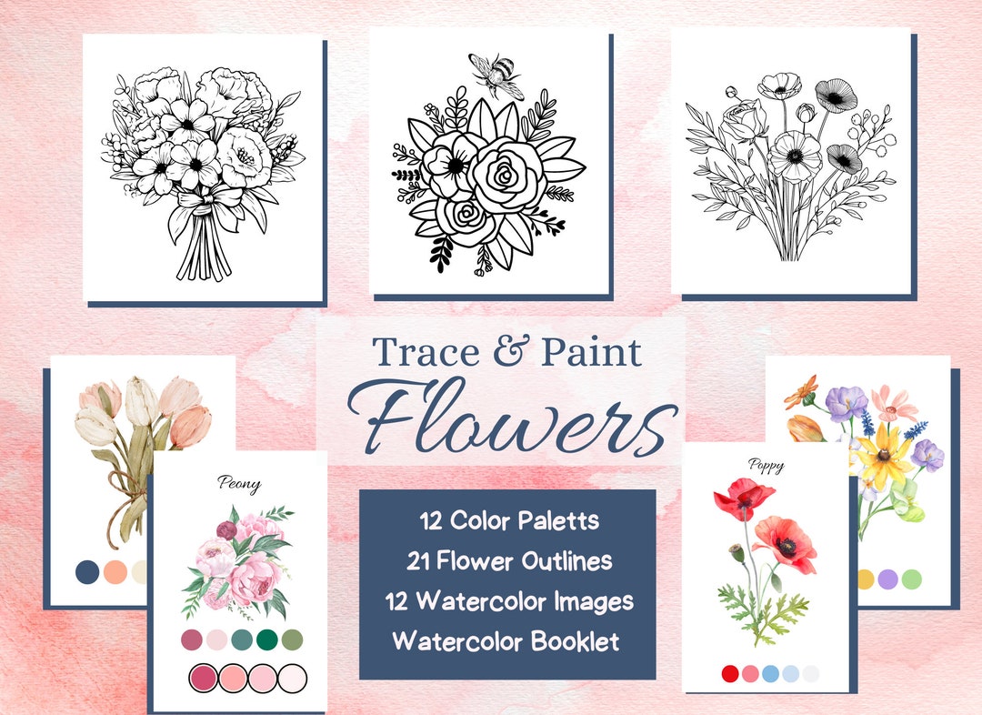 Trace & Paint Flowers, Coloring Pages, Flower Watercolor Kit ...