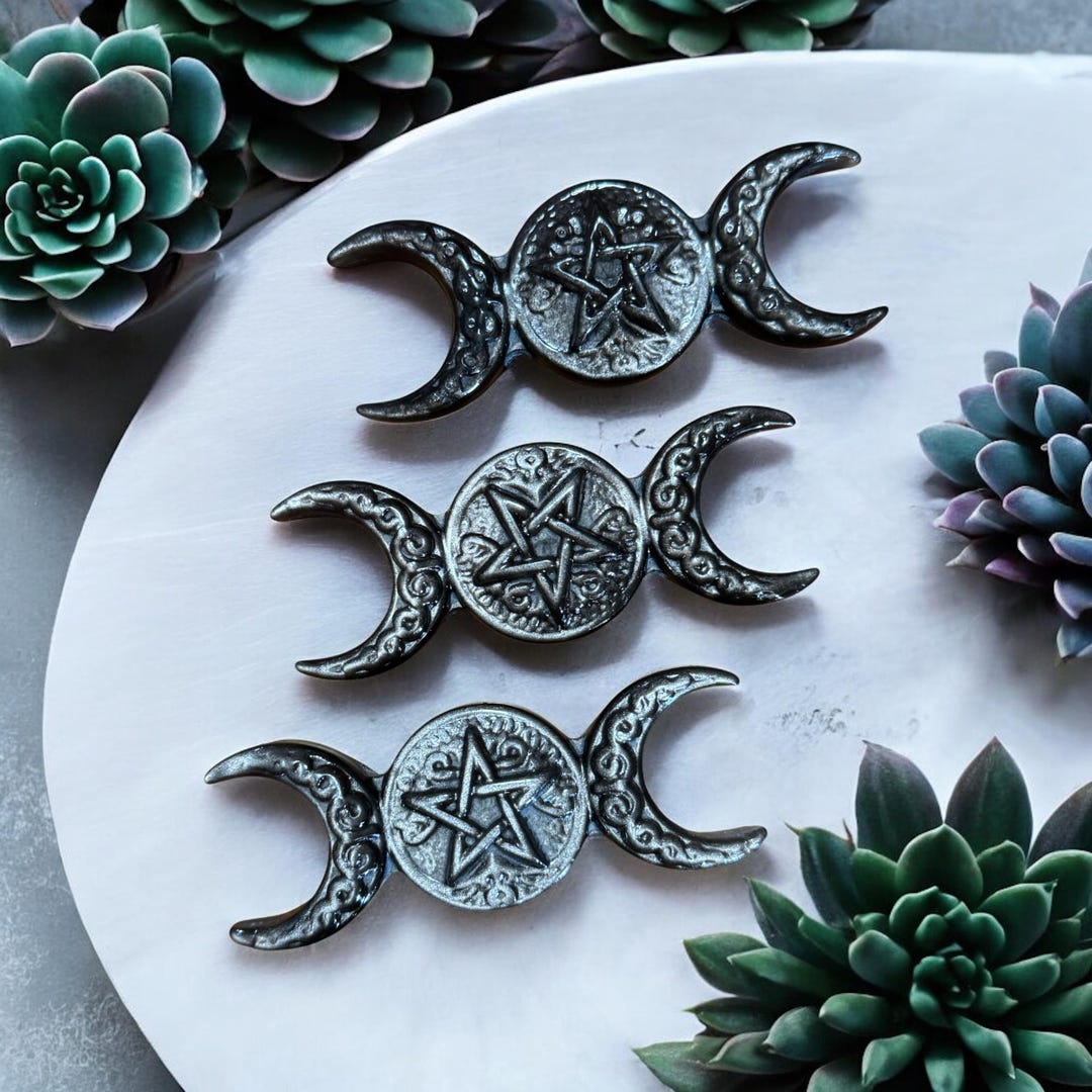 HQ Silver Sheen Obsidian Triple Moon Pentagram Carvings - Etsy