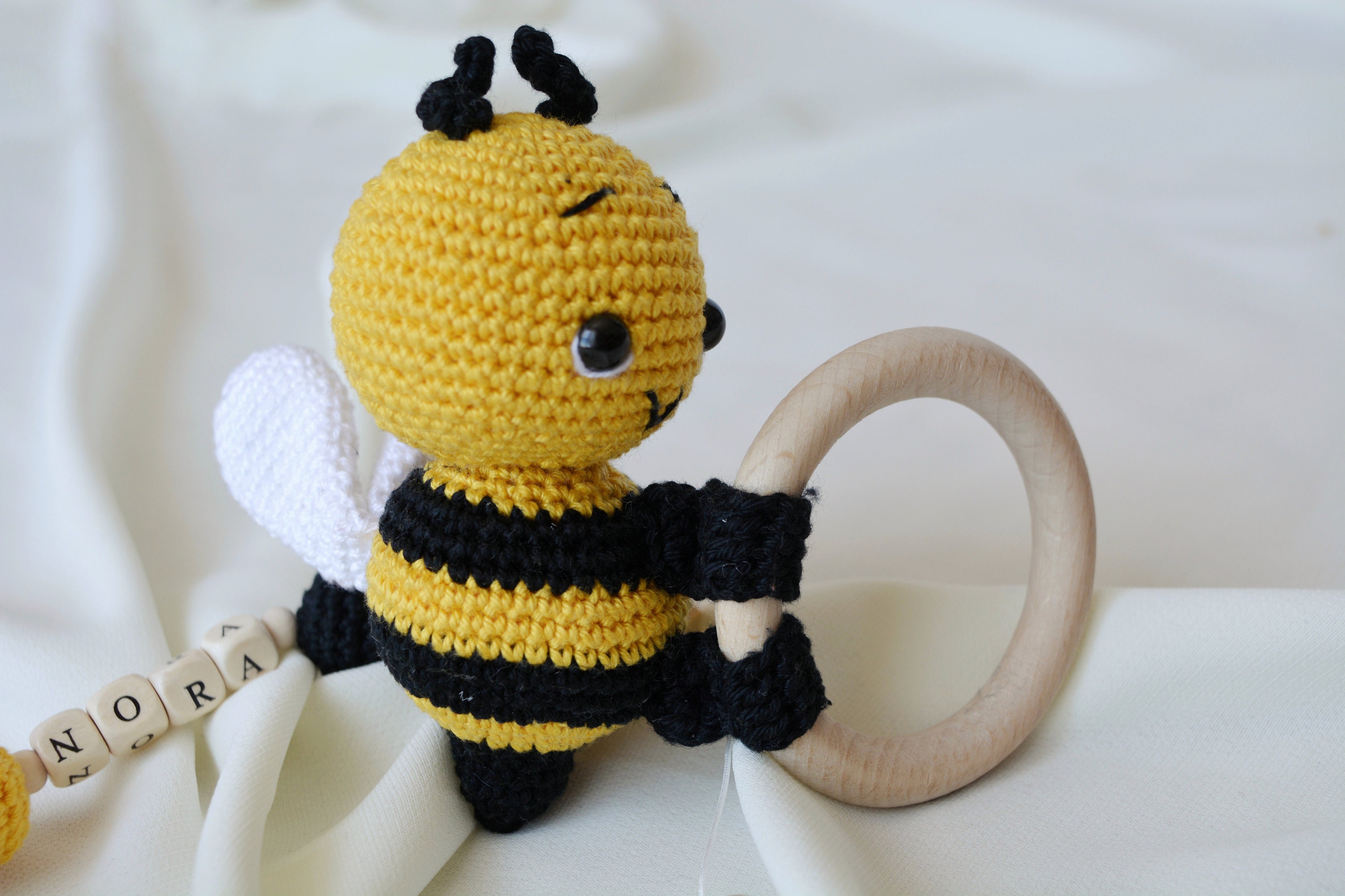 Personalized Baby Crochet Rattle and Pacifier, Bee Baby Rattle ...