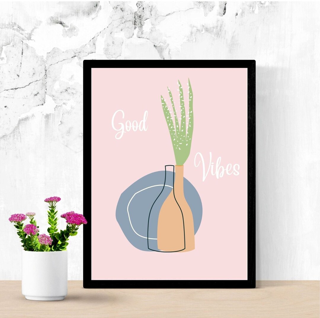 Good Vibes Print, Pink Poster Printables, Cute Gift Ideas for Mom, Wife ...