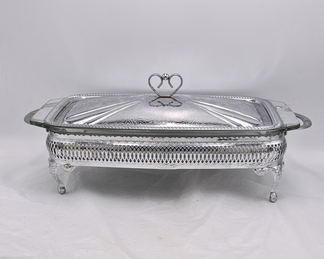 Silverplate and Glass Pyrex Serving Dish Stand With Lid - Queen ...