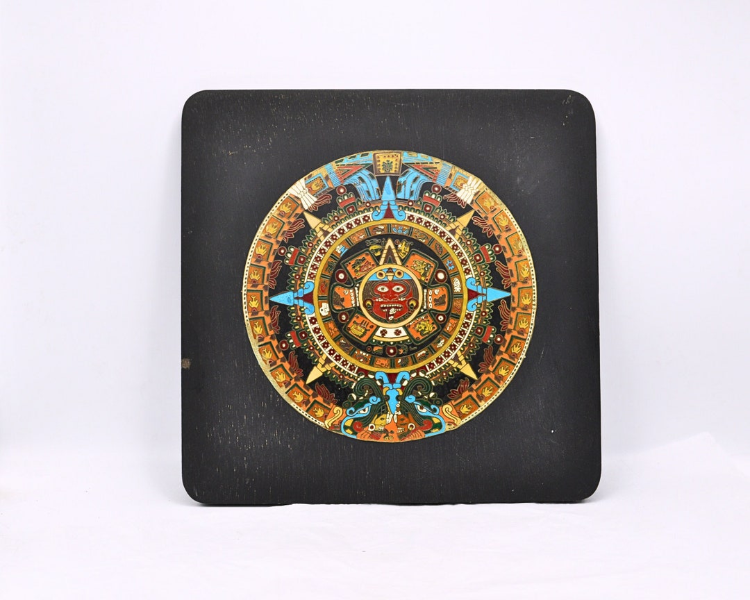 Brass Aztec Calendar With Wooden Base - Vintage Sun Stone Calendar - Etsy