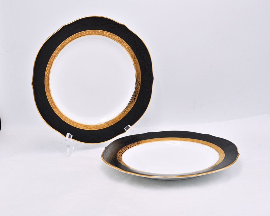 Pair of Noritake 4332 Regent Gold Black and 24k Gold Accent Plates ...