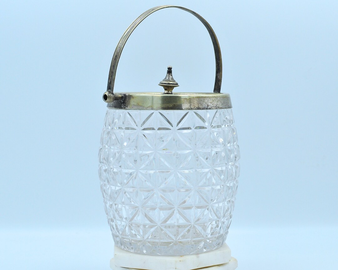 Antique Cut Crystal Biscuit Barrel With Silver Plated Lid (1880-1890s ...