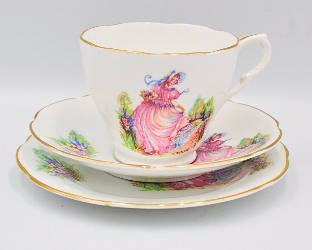 Pink Crinoline Lady Trio Fine Bone China England Pinkie Cup Saucer ...