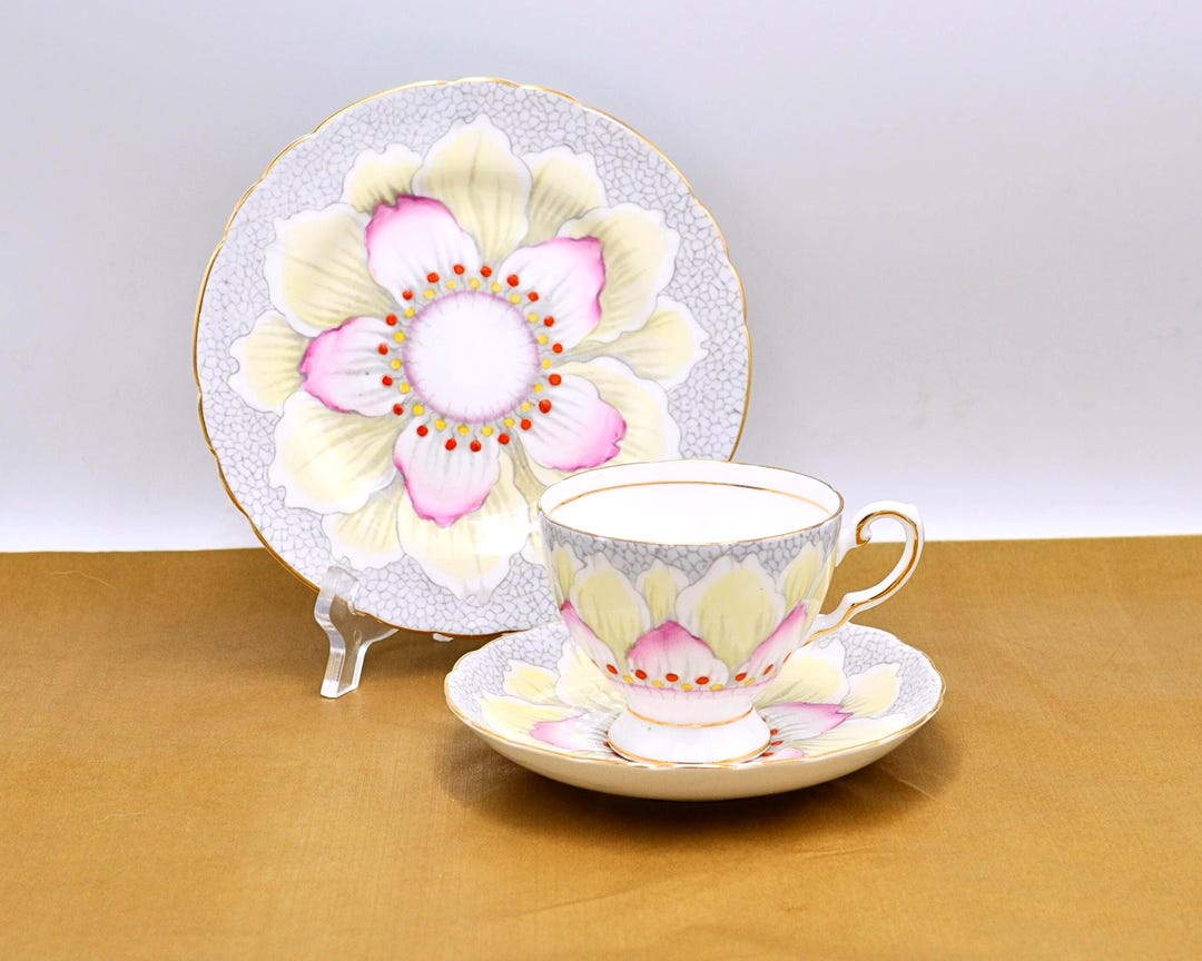 Vintage Tuscan Bone China Trio: Poppy Lotus Cup, Saucer & Plate Set - Etsy