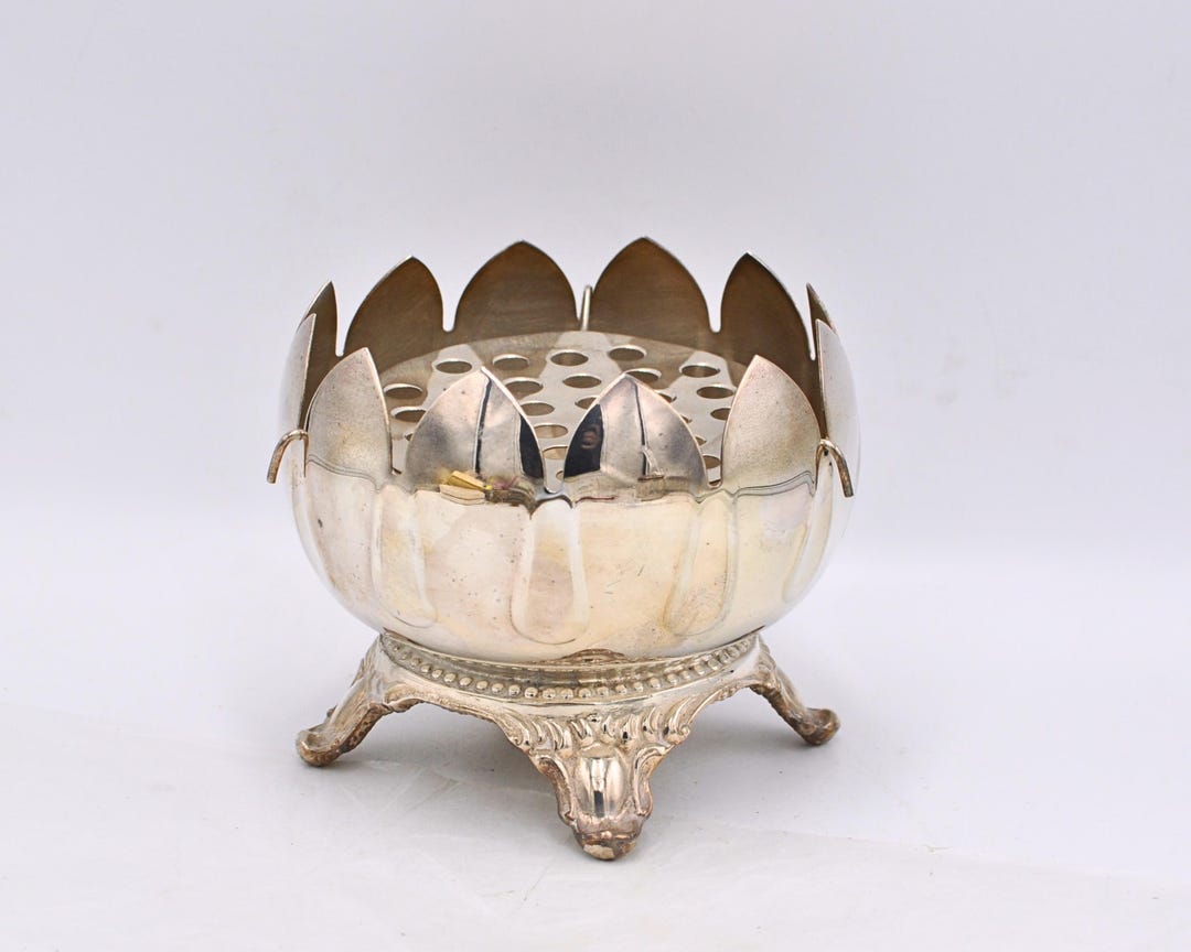 Viners Silver Plate Vase With Flower Frog Viners Silverplate - Mid ...