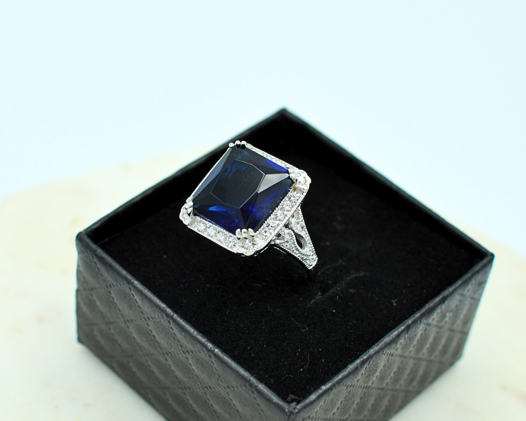 Sapphire Blue Cubic Zirconia 925 Sterling Silver Statement Ring - Etsy