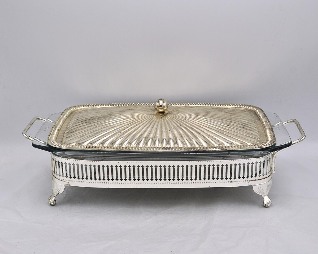 Silverplate and Glass Pyrex Serving Dish Stand With Lid Vintage Silver ...