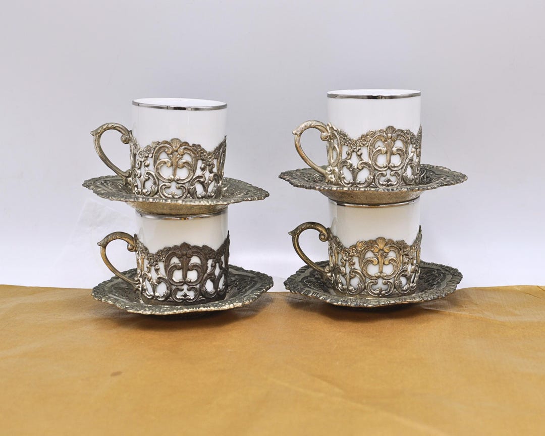 Set of 4 Silverplate and China Coffee Espresso Cups Made in Japan by ...